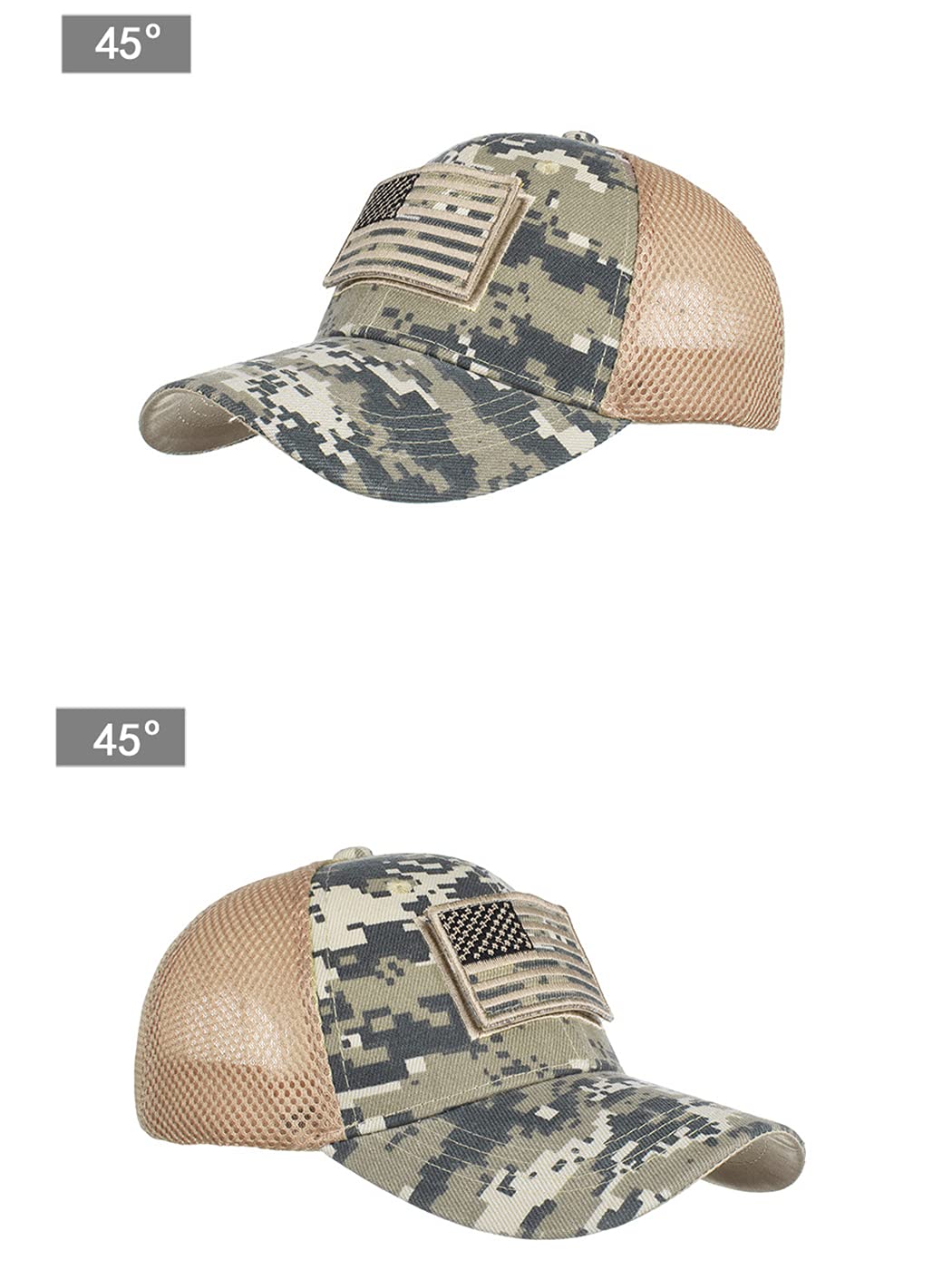 Anna-Kaci Camouflage Trucker Special Tactical Operator Forces USA Flag Patch Baseball Cap, Grey camo, OneSize