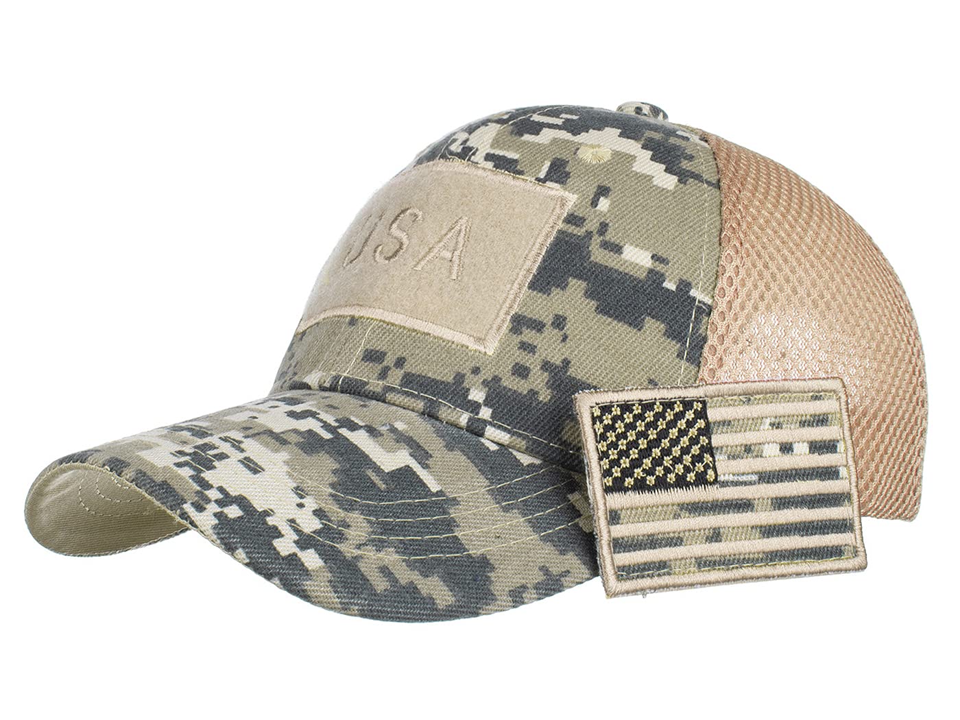 Anna-Kaci Camouflage Trucker Special Tactical Operator Forces USA Flag Patch Baseball Cap, Grey camo, OneSize