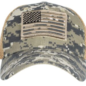 Anna-Kaci Camouflage Trucker Special Tactical Operator Forces USA Flag Patch Baseball Cap, Grey camo, OneSize