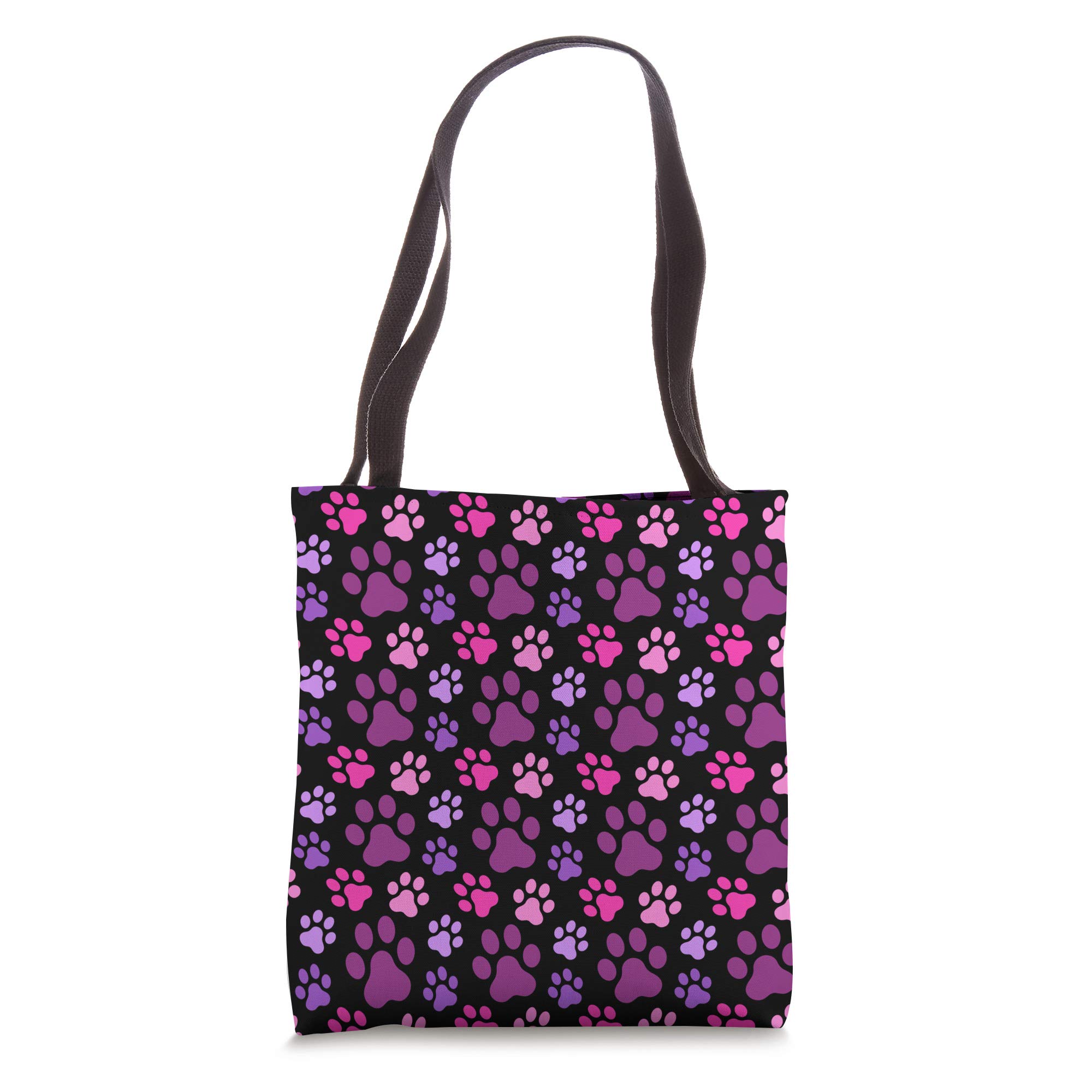 Dog Gifts for Puppy Lovers Pink Purple Dog Paw Print Pattern Tote Bag