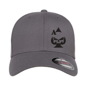 ace of spades sniper gun punisher embroidered flexfit fitted baseball cap hat 2nd amendment (grey hat black thread, small-med)