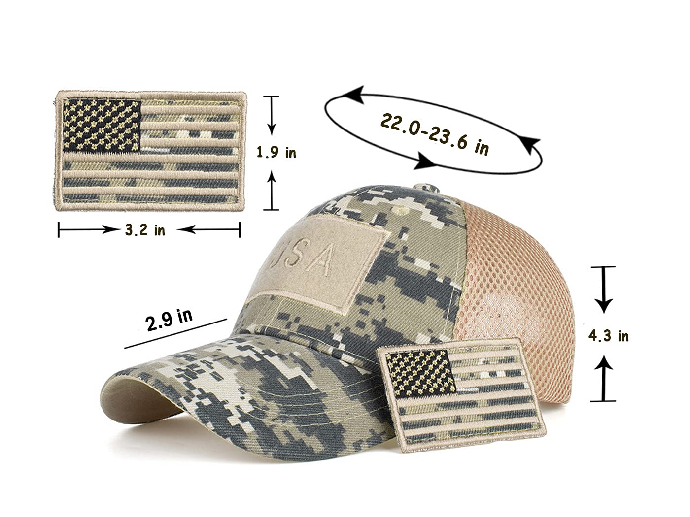 Anna-Kaci Camouflage Trucker Special Tactical Operator Forces USA Flag Patch Baseball Cap, Grey camo, OneSize