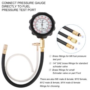 JIFETOR Fuel Injection Pump Pressure Test Gauge Set, Automotive Gas Gasoline Fuel Oil Injector Tester Tool Kit 0-140PSI, with Schrader Adapters Universal Compatible with Ford Auto Car Truck Motorcycle