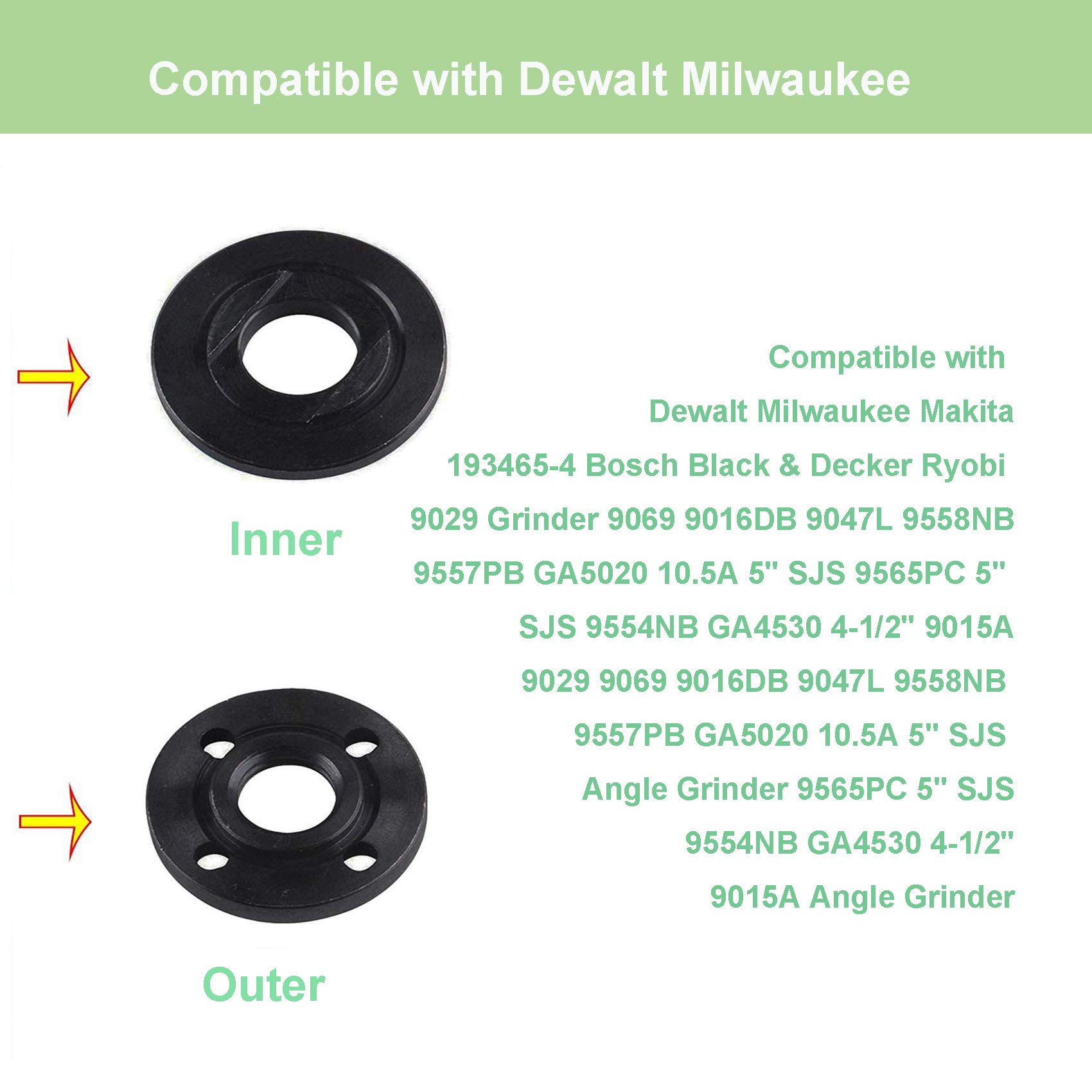 Inner Outer Flange Nut Angle Grinder Compatible with Black & Decker Ryobi Milwaukee Makita 193465-4 Inner Outer Flat Adapter Nut Replace 224399-1 193465-4 224568-4