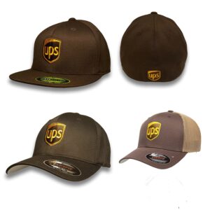 ups embroidered front & back fitted flexfit brown baseball cap hat (curved brim, large-xlarge)