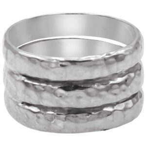 DEVATA Sterling Silver 925 Bali Hammered Triple 0.4" Band Ring DCM2411SS (Size 08)