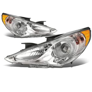 a&p headlight headlamp with bright chrome housing compatible with 2011-2014 hyundai sonata left+right