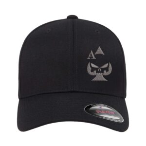 ace of spades sniper gun punisher embroidered flexfit fitted baseball cap hat 2nd amendment (black hat grey thread, large-xlarge)