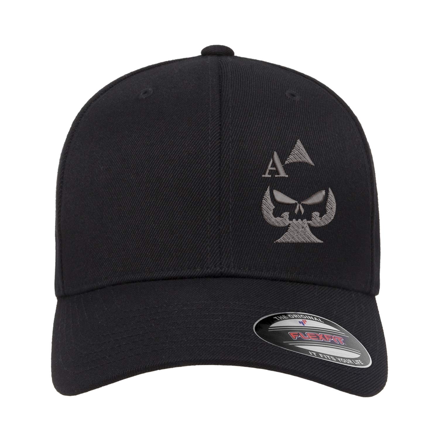 Ace of Spades Sniper Gun Punisher Embroidered Flexfit Fitted Baseball Cap Hat 2nd Amendment (Black Hat Grey Thread, Large-XLarge)