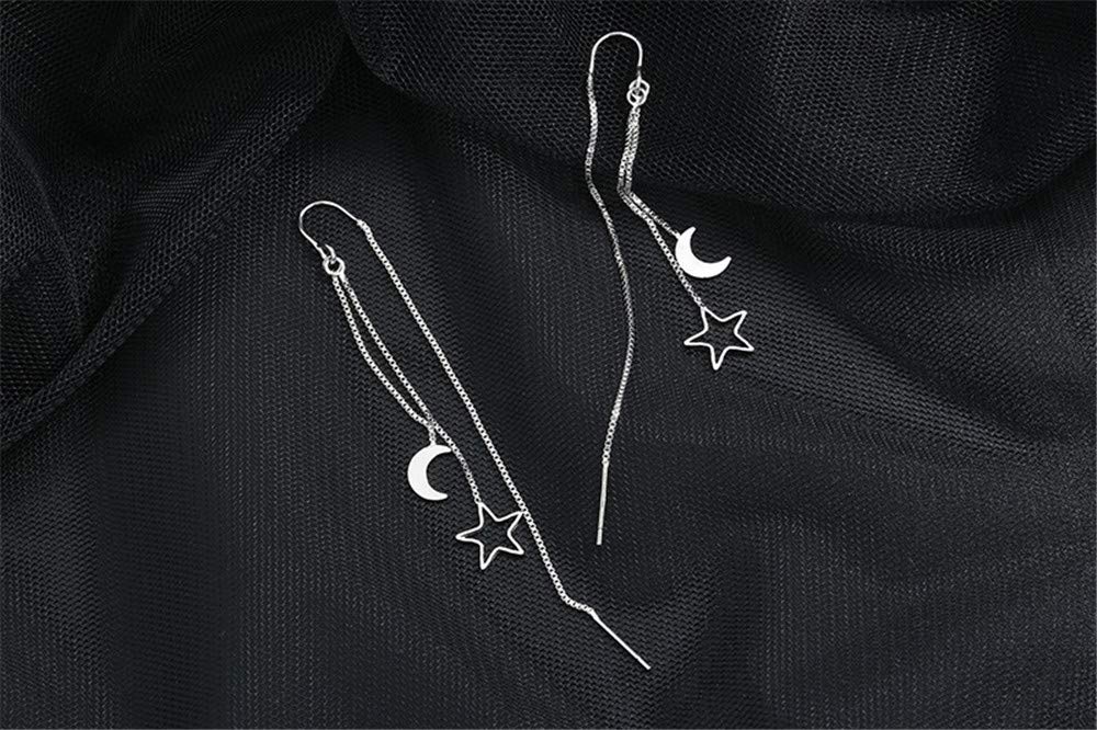 Tassel Moon Star Threader Drop Dangle Earrings for Women Cute Hollow Star Sterling Silver Plated Long Chain Hanging Earrings Minimalist Dangling Hypoallergenic Piercing Gifts Daughter Birthday