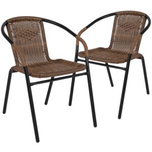 emma + oliver 2 pack medium brown rattan indoor-outdoor restaurant stack chair