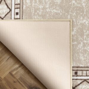 Antep Rugs Alfombras Modern Bordered 5x7 Non-Skid (Non-Slip) Low Profile Pile Rubber Backing Indoor Area Rugs (Beige, 5' x 7')