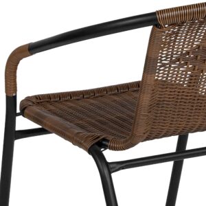 EMMA + OLIVER 2 Pack Medium Brown Rattan Indoor-Outdoor Restaurant Stack Chair