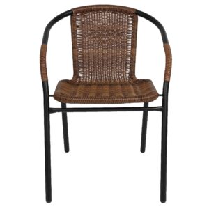 EMMA + OLIVER 2 Pack Medium Brown Rattan Indoor-Outdoor Restaurant Stack Chair