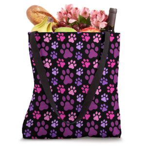 Dog Gifts for Puppy Lovers Pink Purple Dog Paw Print Pattern Tote Bag