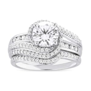 .925 sterling silver round cubic zirconia swirled twisted style engagement ring & wedding band 2-piece bridal set - size 8