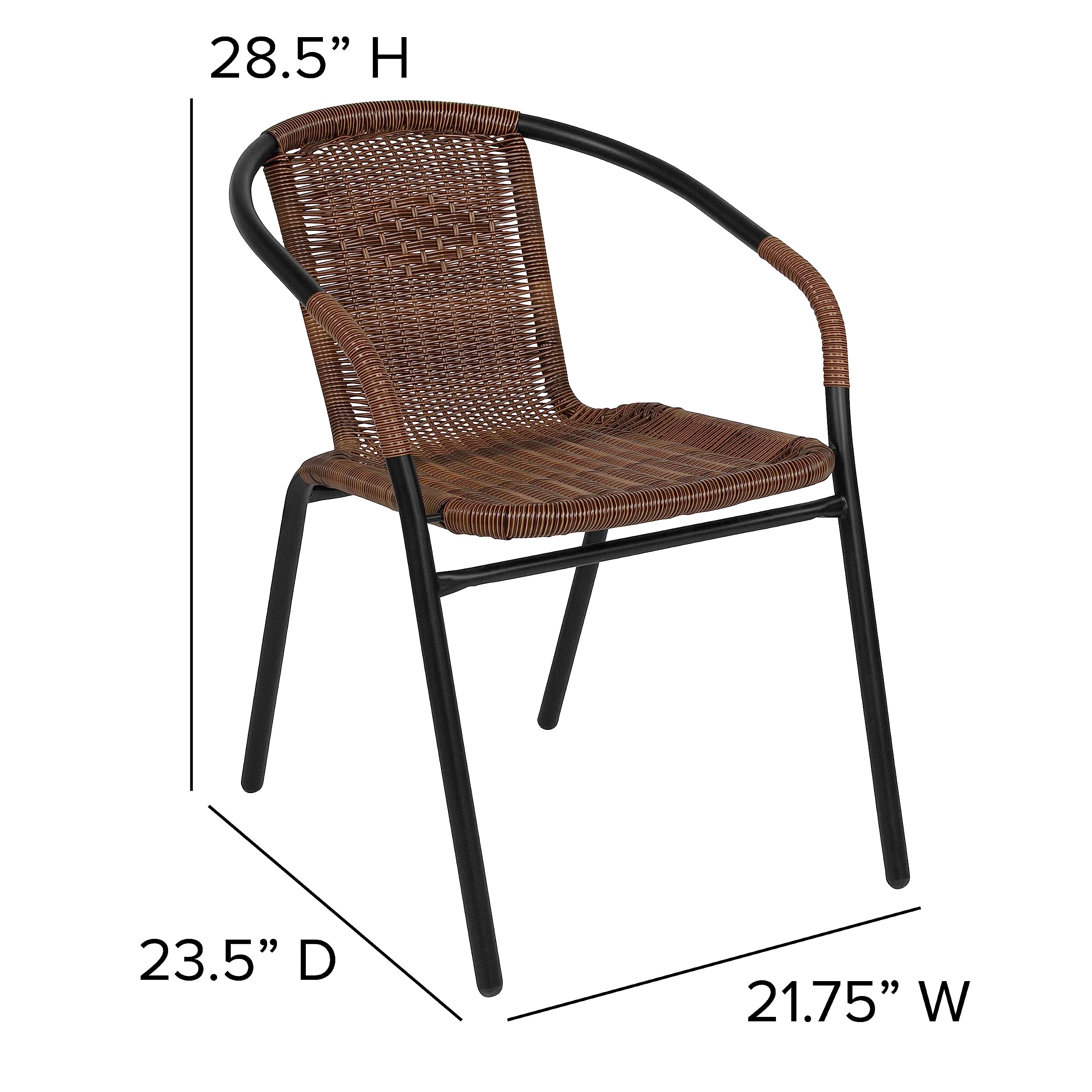 EMMA + OLIVER 2 Pack Medium Brown Rattan Indoor-Outdoor Restaurant Stack Chair