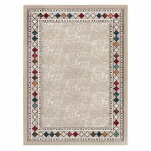 Antep Rugs Alfombras Modern Bordered 5x7 Non-Skid (Non-Slip) Low Profile Pile Rubber Backing Indoor Area Rugs (Beige, 5' x 7')