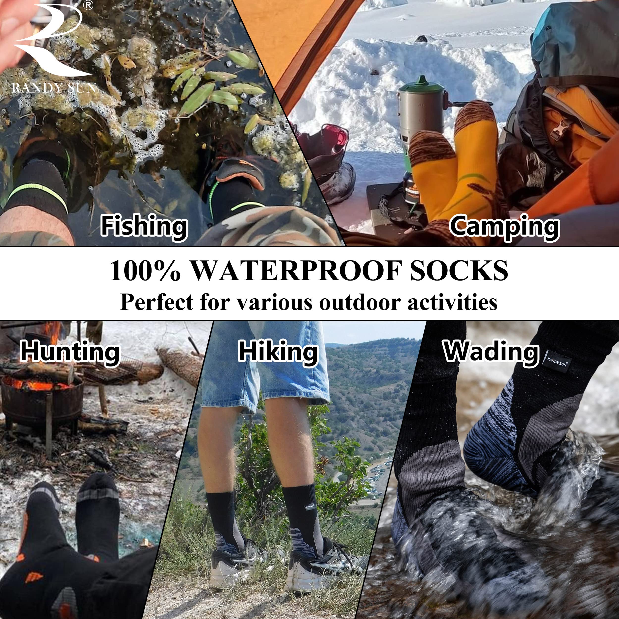 RANDY SUN Waterproof Breathable Skiing Socks, Unisex Winter Warm Dry Hiking Rowing Fishing Cycling Running Trekking Climbing Knee Length Socks, 1 Pair-Grey-Knee High Socks Medium