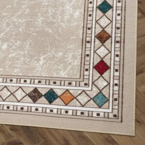 Antep Rugs Alfombras Modern Bordered 5x7 Non-Skid (Non-Slip) Low Profile Pile Rubber Backing Indoor Area Rugs (Beige, 5' x 7')