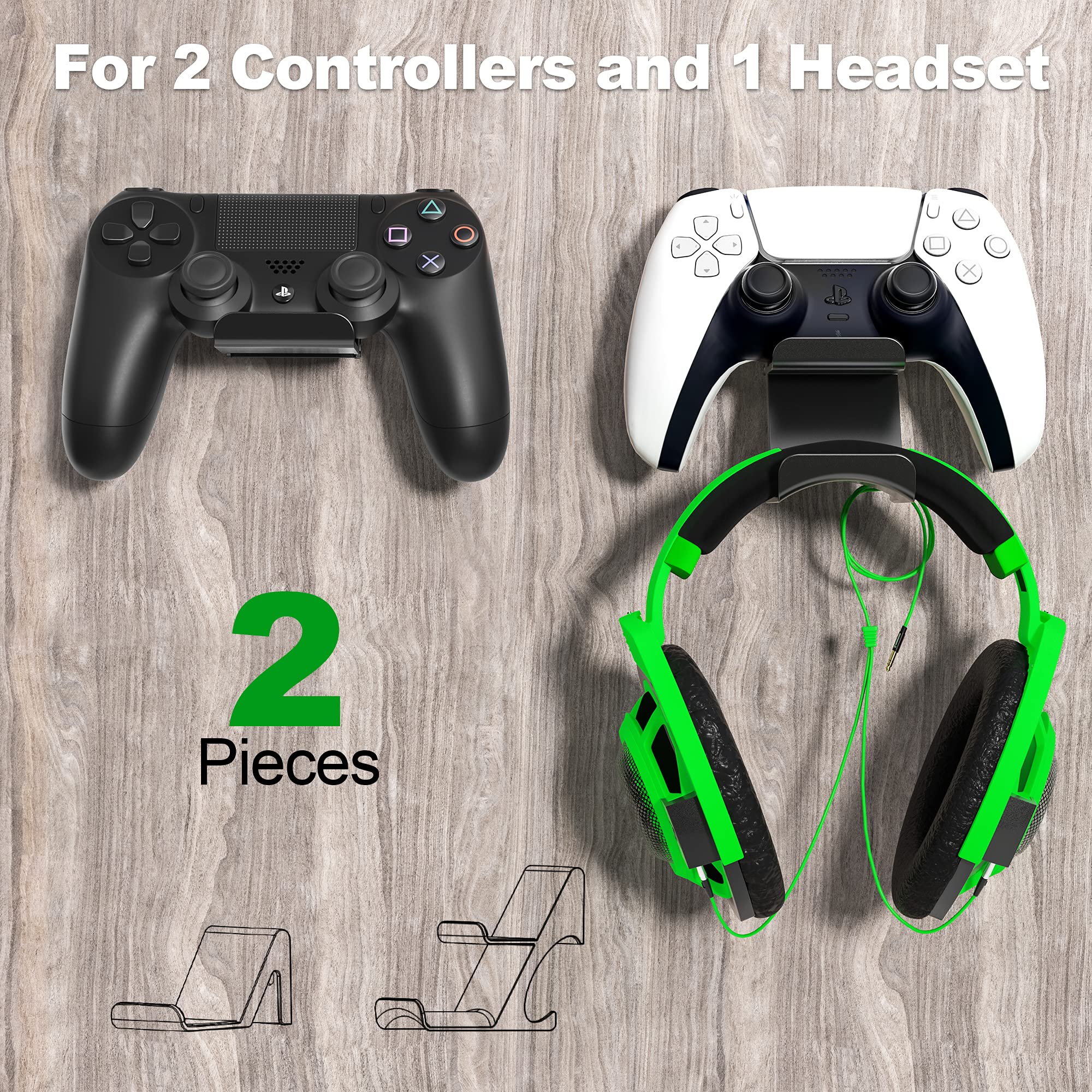 6amLifestyle 2 Pieces Controller and Headphone Stand Holder with Cord Holders for PS5 PS4 Xbox One Switch Pro Gamepad Controller Wall Mount Strong Adhesive/Screws, Shark 12 Pro