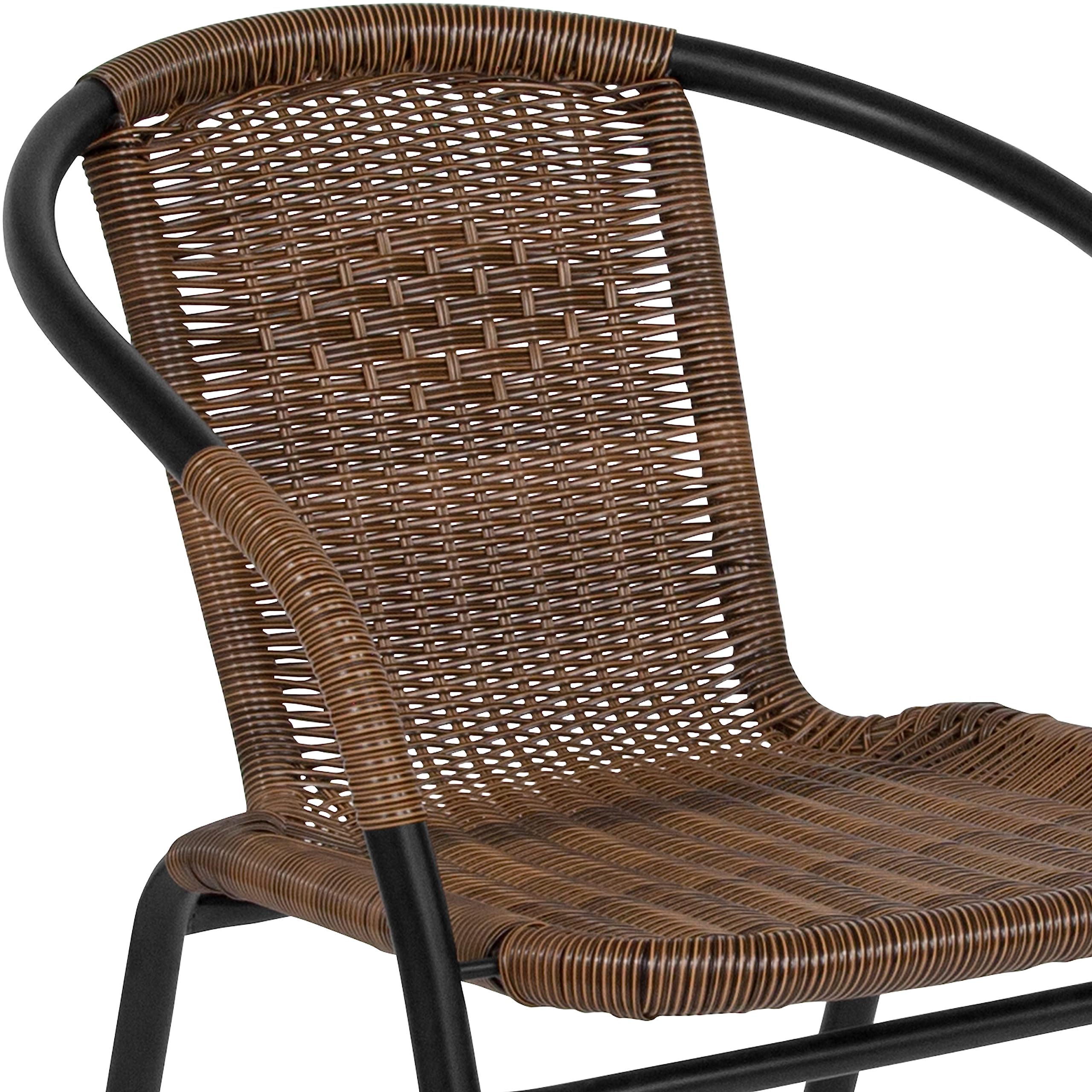 EMMA + OLIVER 2 Pack Medium Brown Rattan Indoor-Outdoor Restaurant Stack Chair