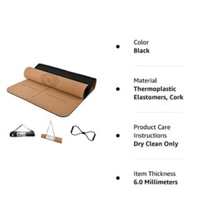 NUNET Cork Yoga Mat 6mm (1/4 inch) Thick Extra Wide 72'' x 26'' NonSlip, Lightweight TPE foam with Alignment Lines, Great for Hot Yoga, Pilates, Gym and Exercise, Black Carrying Strap Included (BLACK)