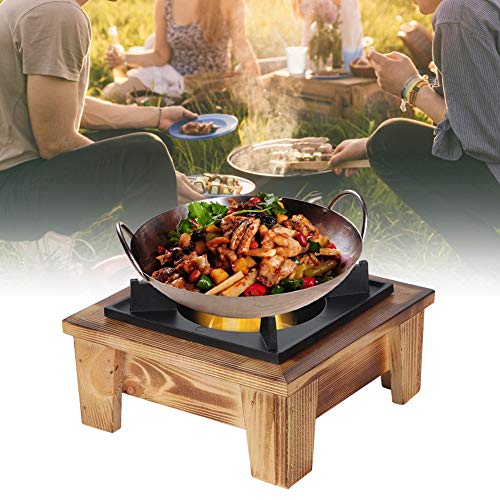 BHDD Barbecue Stove, Portable Tabletop Korean BBQ Grill Camp Griddle Hot Pot Stove Camping Alcohol Stove Griddle Hibachi Grill Indoor Furnace Kitchenware, with Wooden Shelf, for Outdoor Picnic