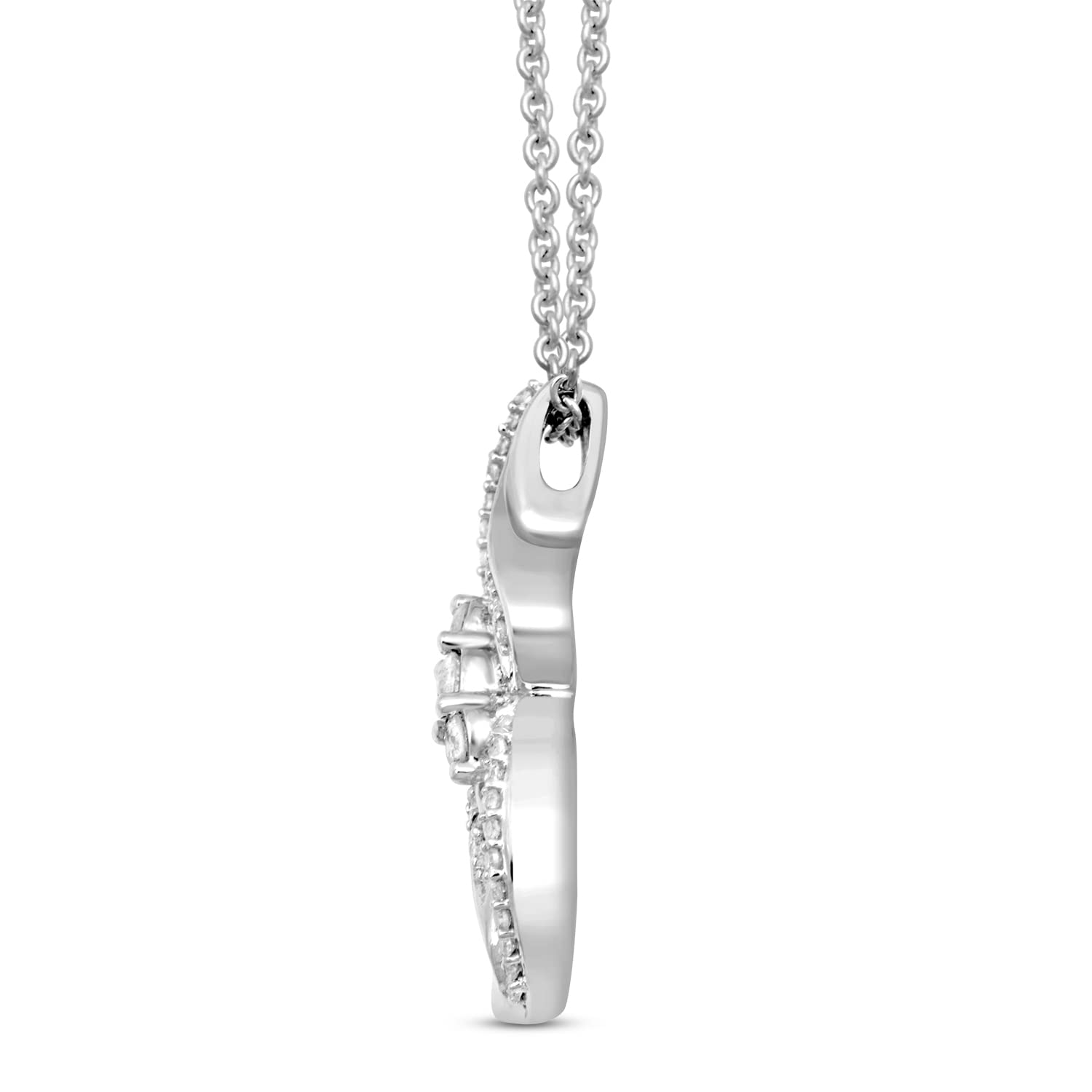 Jewelili Sterling Silver 1/4 Cttw Natural White Round Diamond Pendant Necklace, 18" Rolo Chain