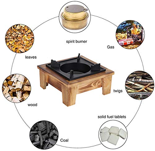 BHDD Barbecue Stove, Portable Tabletop Korean BBQ Grill Camp Griddle Hot Pot Stove Camping Alcohol Stove Griddle Hibachi Grill Indoor Furnace Kitchenware, with Wooden Shelf, for Outdoor Picnic