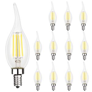 energetic 12 pack 60 watt dimmable led chandelier light bulb, 500lm, 5000k daylight ca11 filament led candle light bulb, e12 base, cri 90+, ul listed