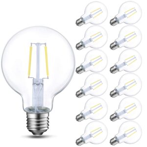 energetic lighting energetic 12-pack dimmable led edison light bulb, g25 (g80) globe bulb, 60w equivalent, 5000k daylight, christmas light, e26 standard base, ul listed…