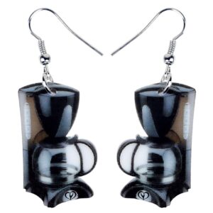 duowei acrylic novelty coffee machine drop earrings modern dangle jewelry for women fashion gifts (black)