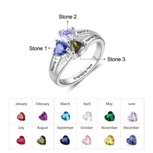 JewelOra Personalized Family Mothers Rings with 3 Simulated Birthstones Customized Name Rings for Women Engraved Family Name Promise Gift for Mommy(8)