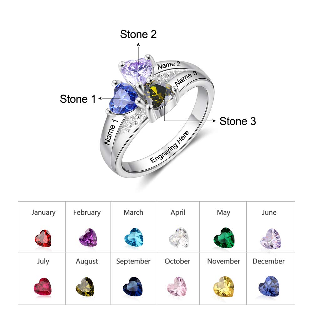 JewelOra Personalized Family Mothers Rings with 3 Simulated Birthstones Customized Name Rings for Women Engraved Family Name Promise Gift for Mommy(8)