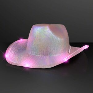 FlashingBlinkyLights Light Up Iridescent Pink Space Cowgirl Hat, Light Up Cowboy Hat with Pink LEDs