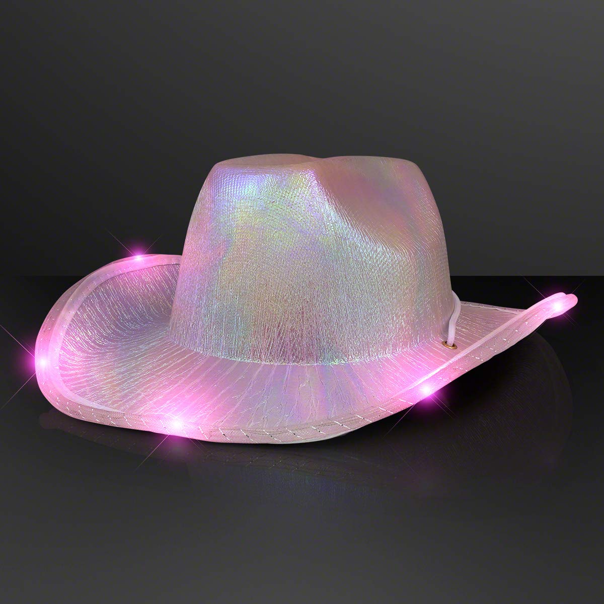 FlashingBlinkyLights Light Up Iridescent Pink Space Cowgirl Hat, Light Up Cowboy Hat with Pink LEDs