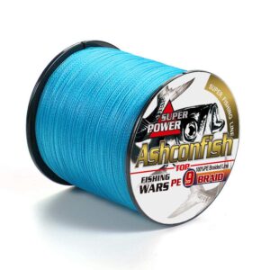 ashconfish braided fishing line- 9 strands super strong pe fishing wire heavy tensile for saltwater & freshwater fishing -abrasion resistant - zero stretch- 500m/547yds 20lb blue