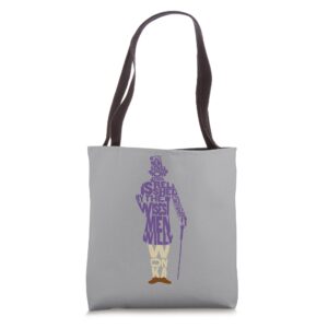 willy wonka and the chocolate factory text silhouette tote bag