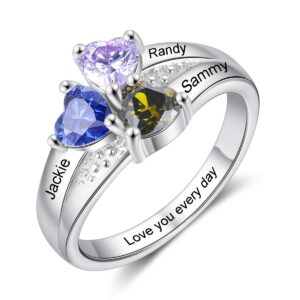 jewelora personalized family mothers rings with 3 simulated birthstones customized name rings for women engraved family name promise gift for mommy(8)