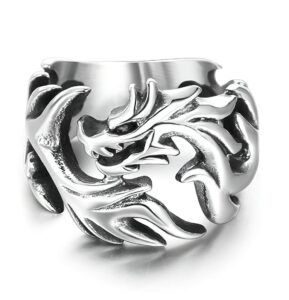 gungneer stainless steel dragon ring gothic pattern steampunk jewelry rebel metal accessory for mens womens 7/8/9/10/11/12/13