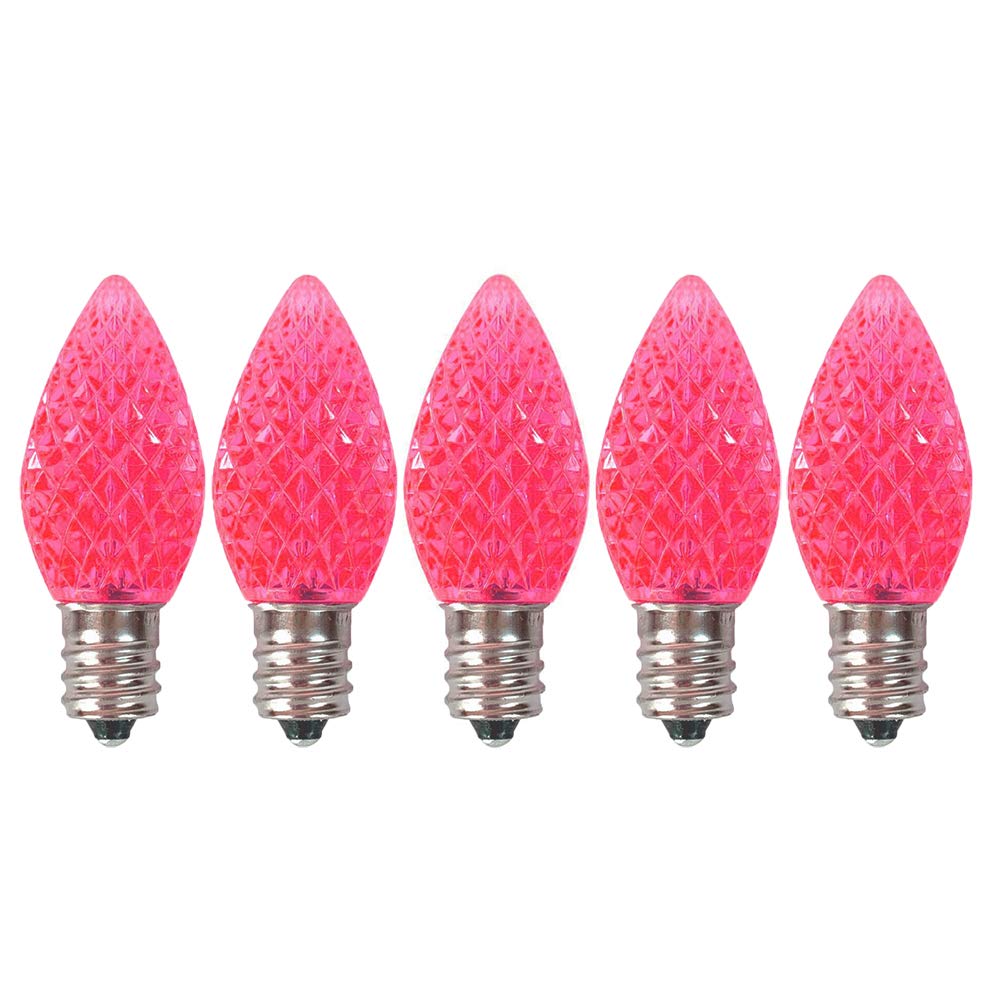 EZLS C7 Pink Faceted LED Bulbs - 5 pack of Pink Faceted C7 Replacement Bulbs