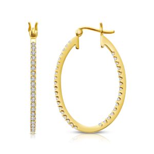 ARAIYA FINE JEWELRY 10K Yellow Gold Inside and Outside Diamond Hoop Earrings (1/2 cttw, I-J Color, I2-I3 Clarity)