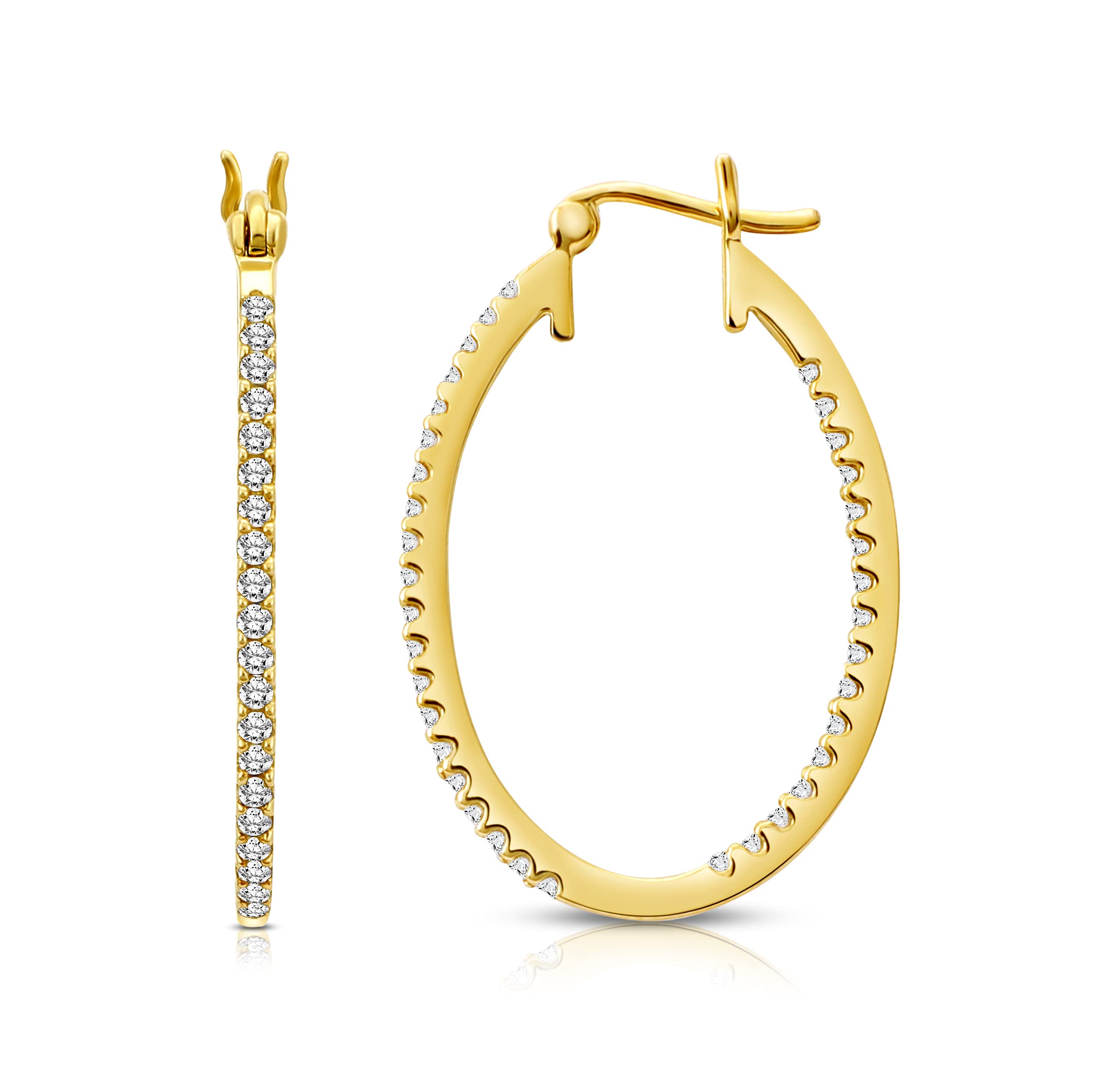 ARAIYA FINE JEWELRY 10K Yellow Gold Inside and Outside Diamond Hoop Earrings (1/2 cttw, I-J Color, I2-I3 Clarity)