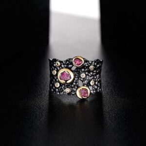 925 Sterling Silver Gemstone Black Statement Rings for Women Men Hypoallergenic Jewelry (9)