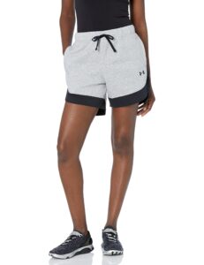 under armour women’s fleece shorts, mod gray light heather (011)/white, small