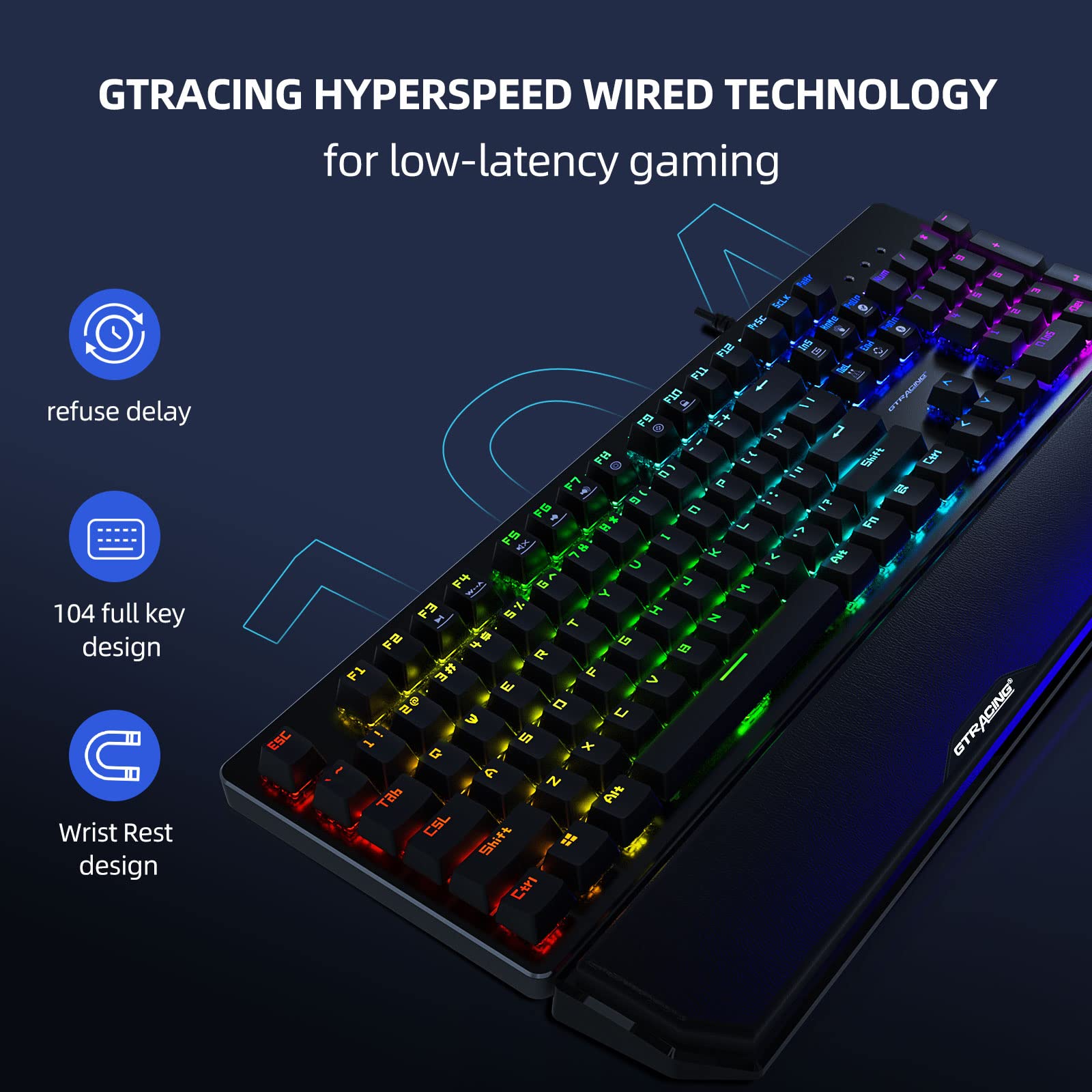 GTRACING Mechanical Gaming Keyboard with Wrist Rest, RGB Lighting, Tactile Mechanical Switches, Programmable Macro Keys