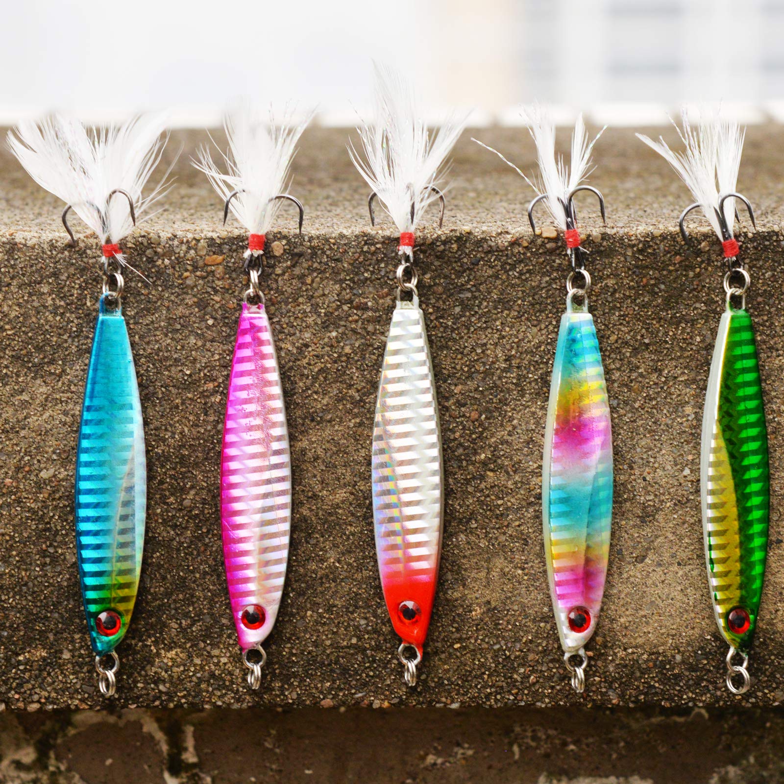 Saltwater Fishing Jigs 5pcs Metal Jig Spoon Lure Vertical Flat Sinking Jigging Lures for Striper Snapper Bluefish Surf Fishing