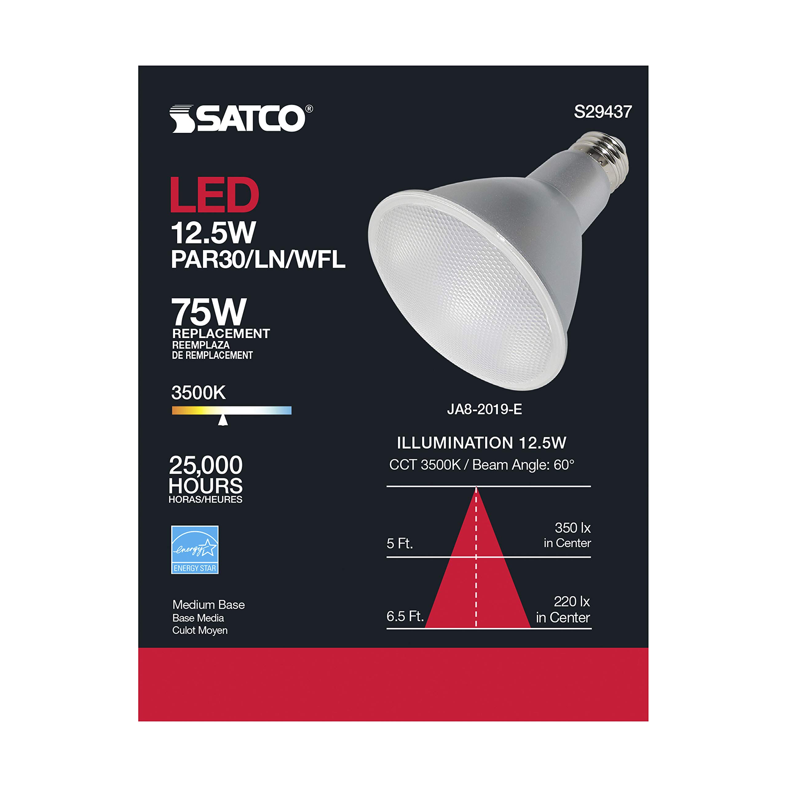 Satco S29437 12.5 Watt; PAR30LN LED; 3500K; 6-Pack California Compliant