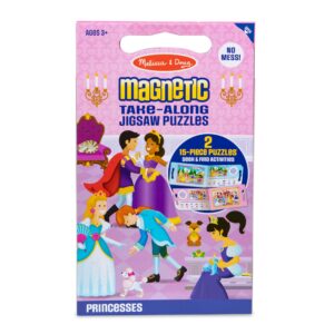 melissa & doug take-along magnetic jigsaw puzzles travel toy princesses (2 15-piece puzzles)